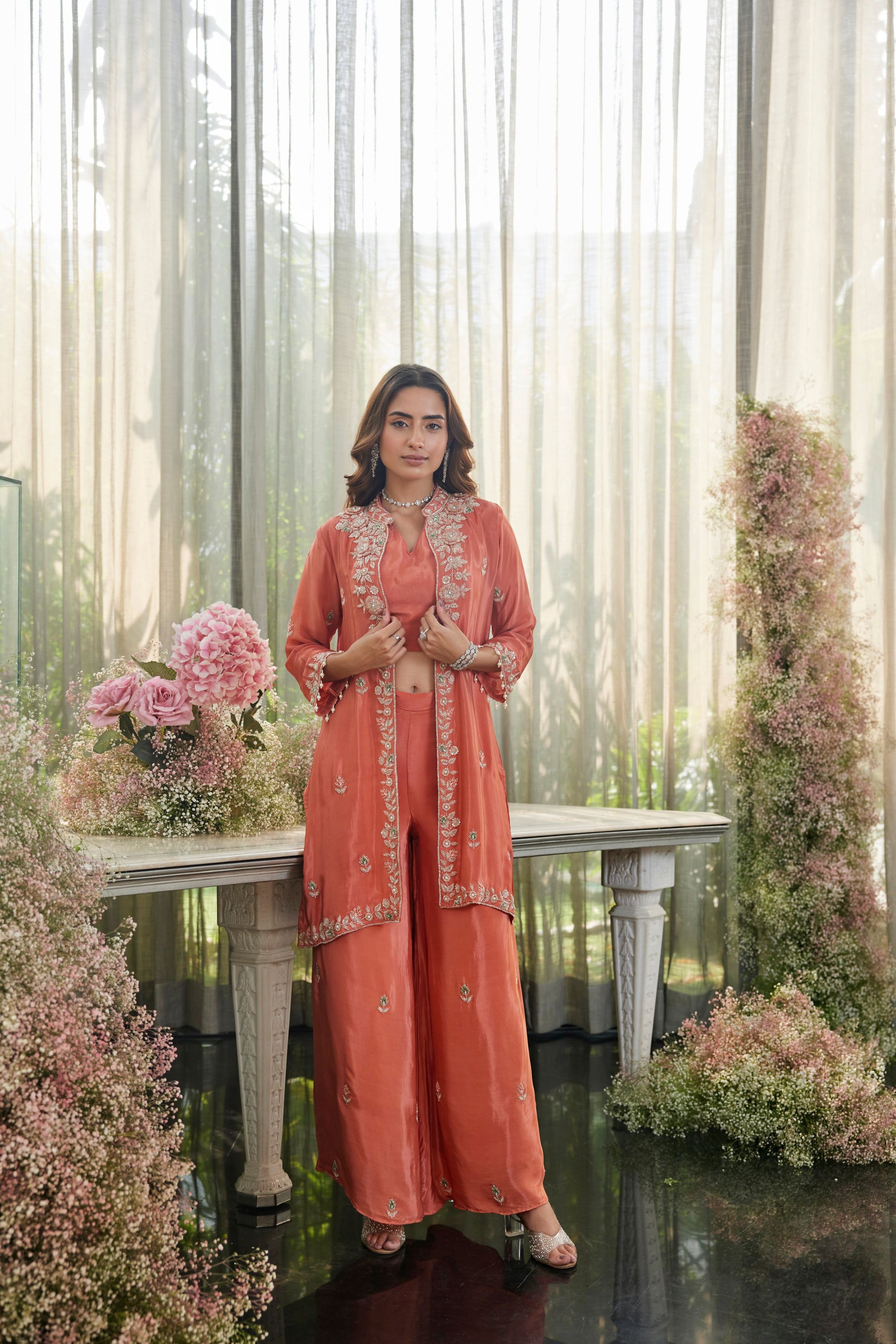 Terracotta Bloom – Embellished Jacket Co-Ord Set